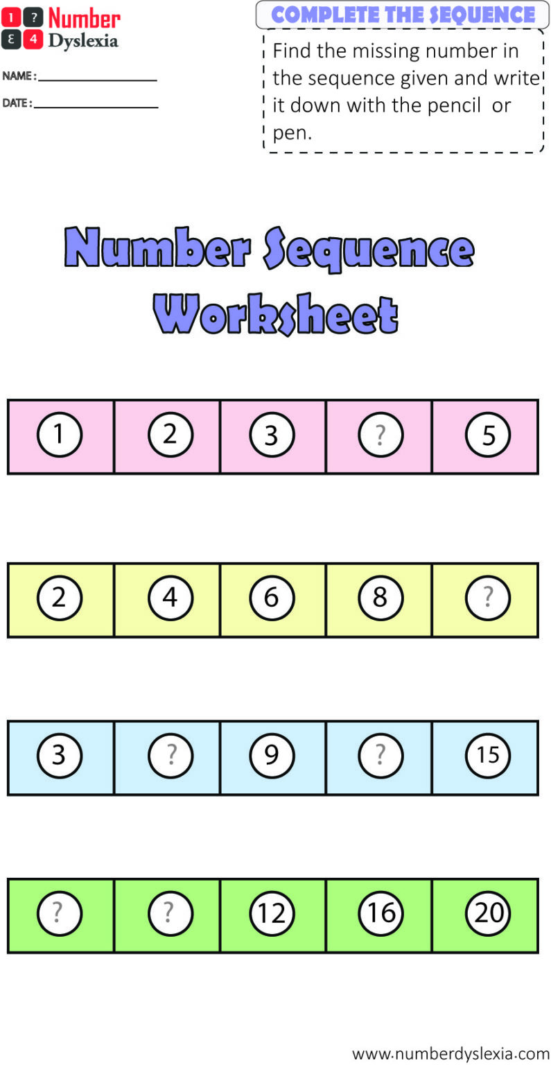 Free Printable Number Sequencing Worksheets PDF Number Dyslexia