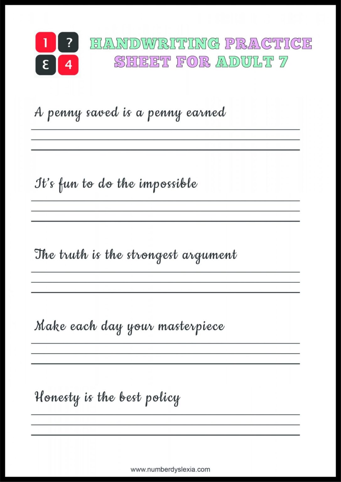 Free Printable Handwriting Practice Worksheets for Adults [PDF ...