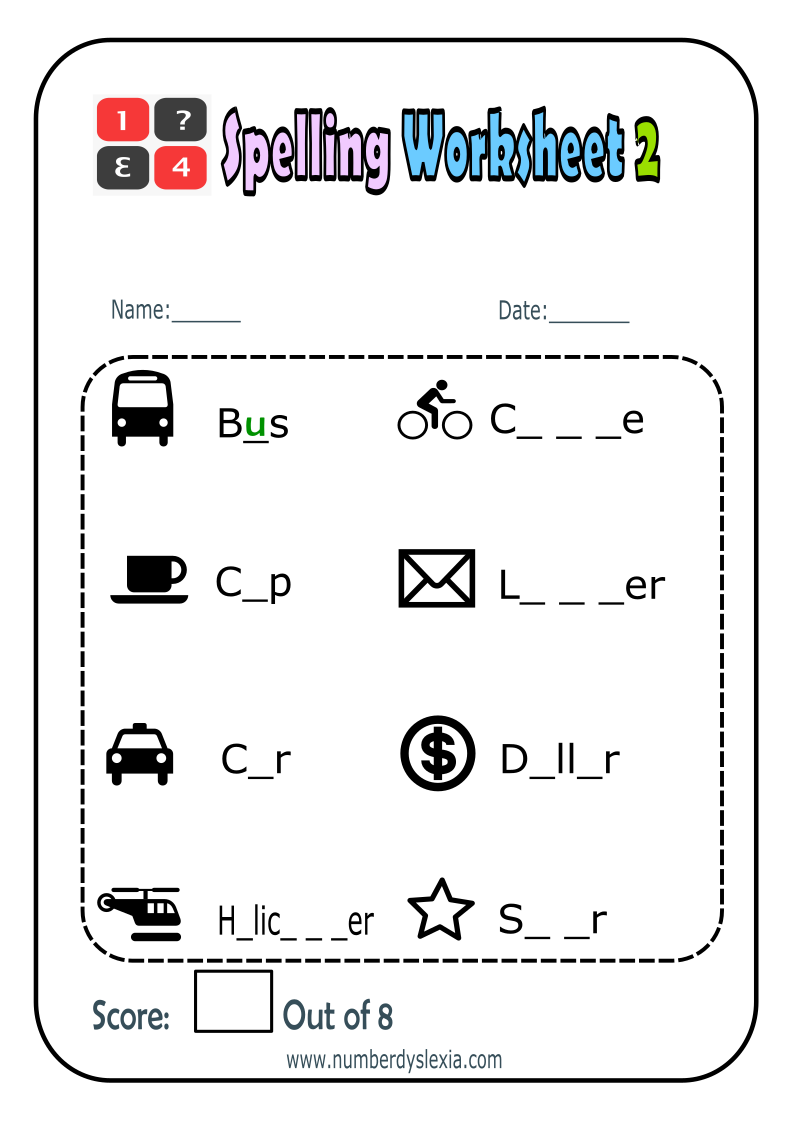 Free Printable Spelling Worksheets For Grade 1 To 4 PDF Number Dyslexia