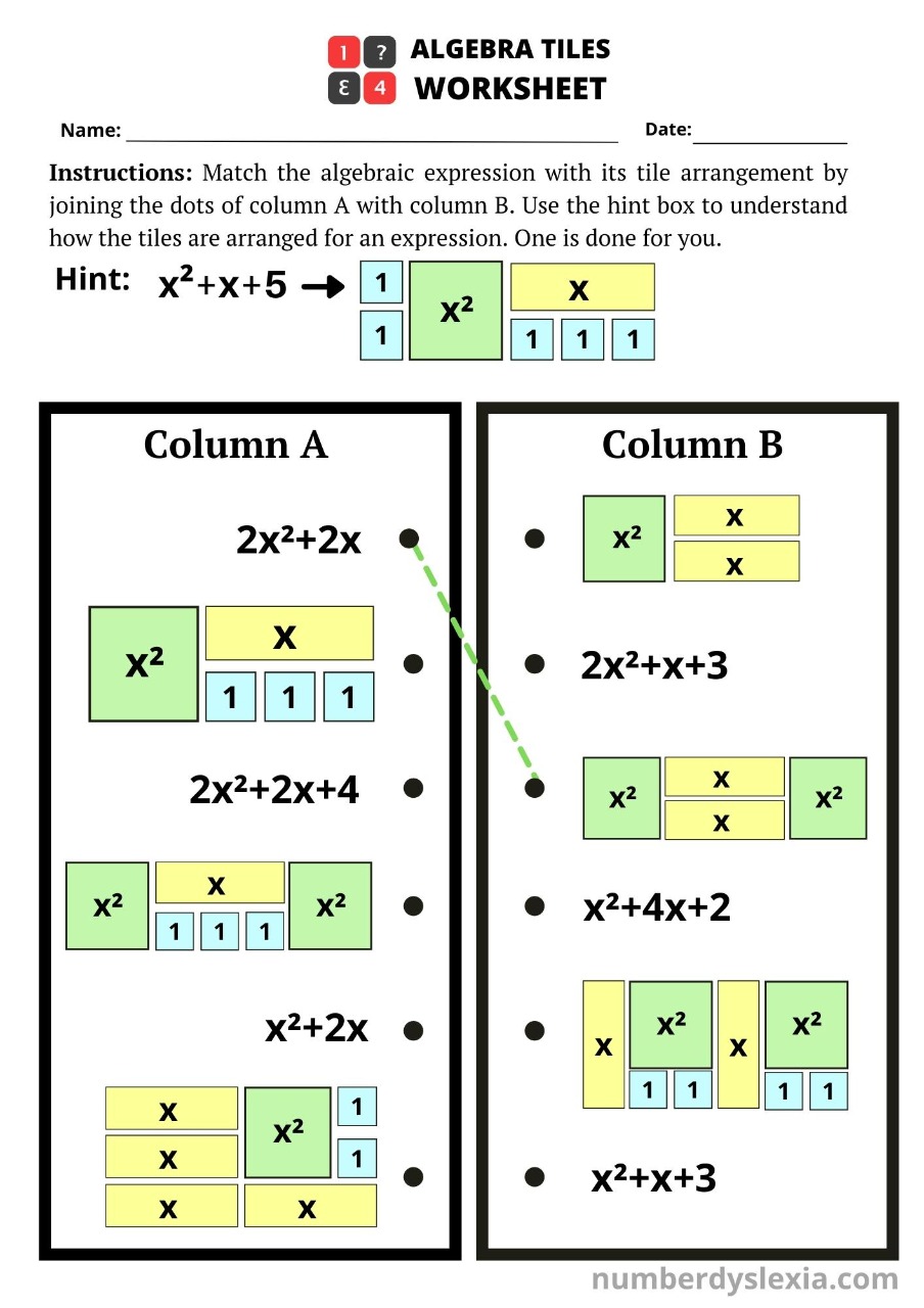 Free Printable Algebra Tiles Worksheets PDF Number Dyslexia Free Printable Algebra Tiles Worksheets PDF Number Dyslexia