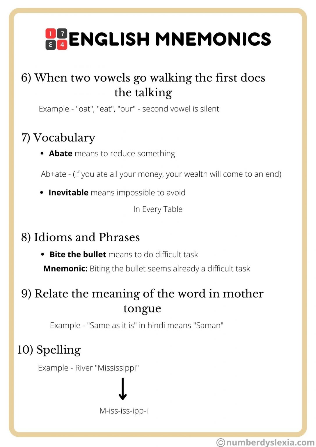 List of Commonly Used English Mnemonics for Vocabulary & Grammar ...