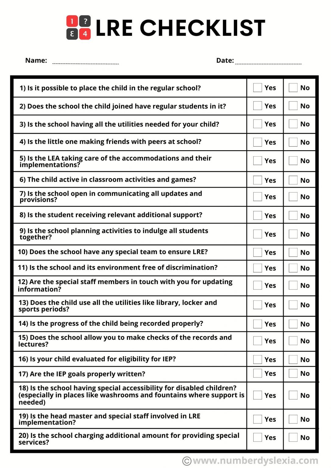 Least Restrictive Environment (LRE) Checklist [PDF Included] - Number ...