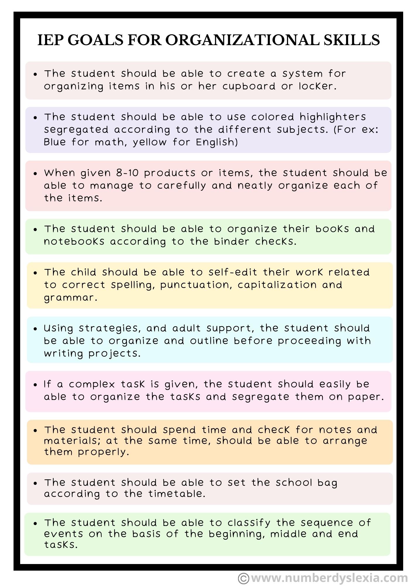 IEP Goals For Organizational Skills With Printable PDF Number Dyslexia