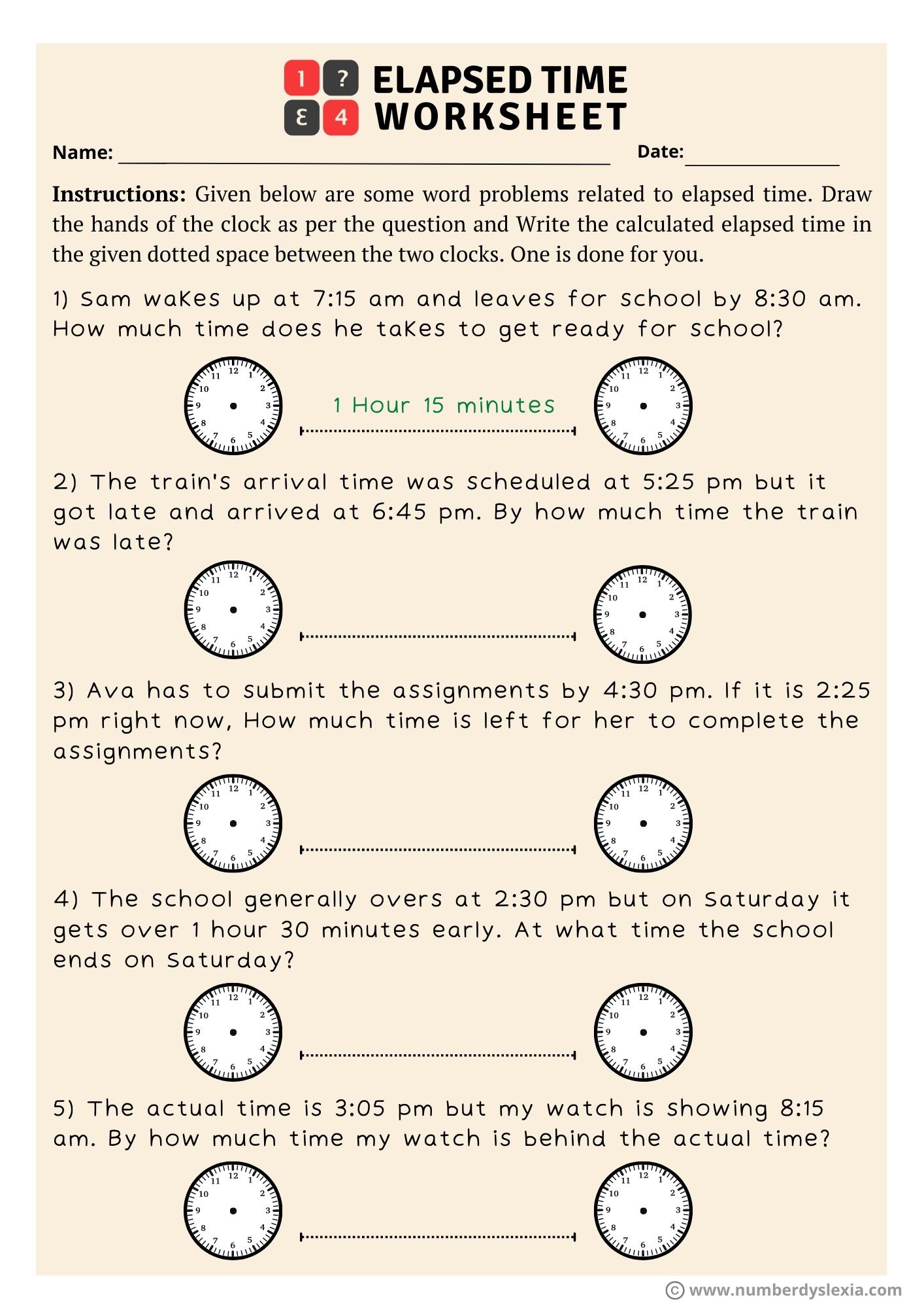 Printable Elapsed Time Word Problems Worksheets PDF Included Number 