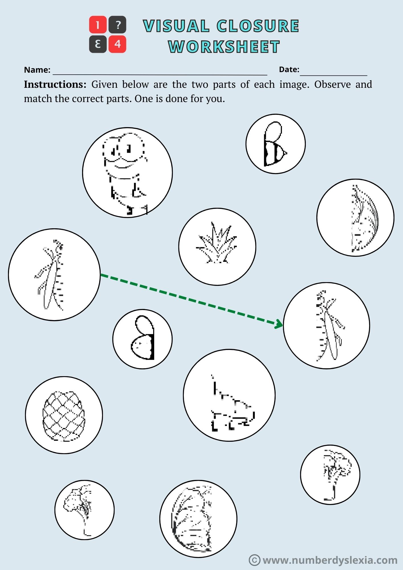 Printable Visual Closure Worksheets PDF Included Number Dyslexia