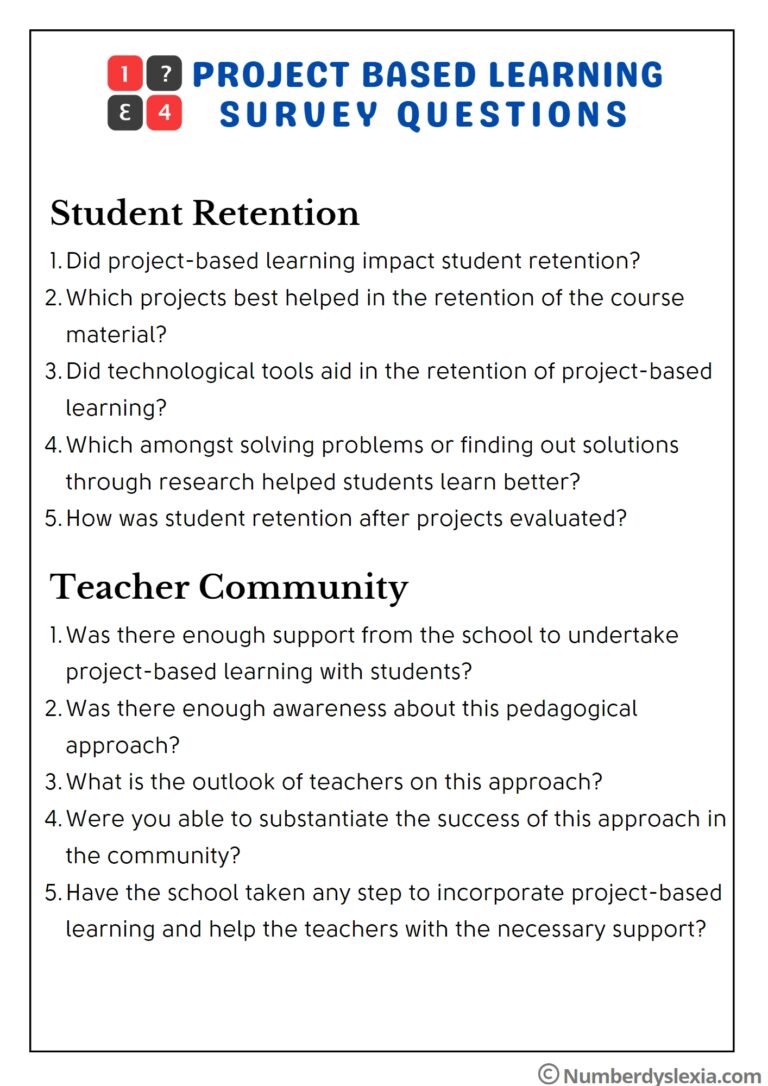 List Of Project-Based Learning Survey Questions For Teachers - Number ...