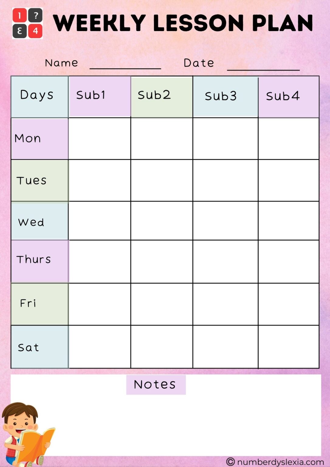 Printable Weekly Lesson Plan Template [PDF Included] - Number Dyslexia