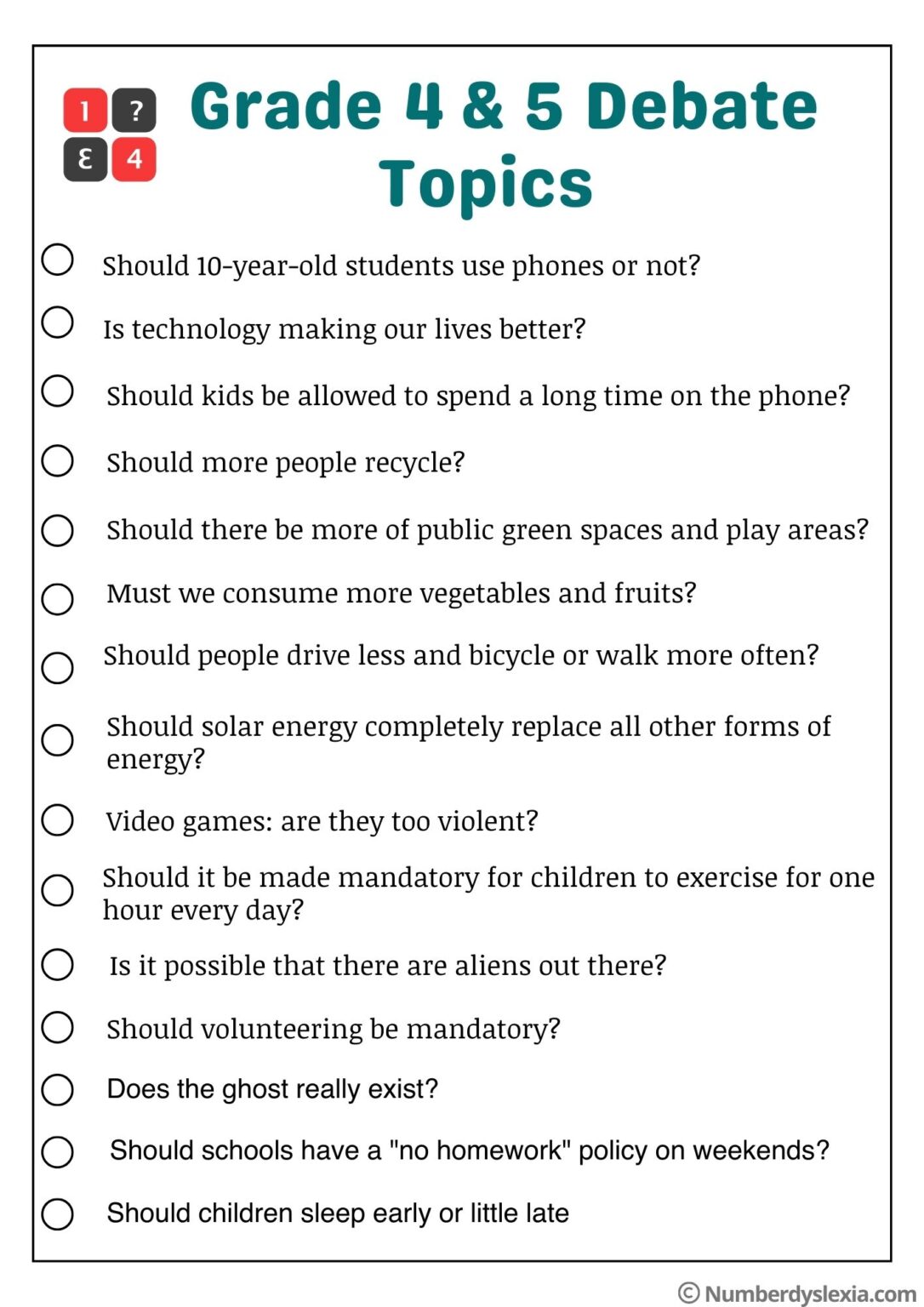 Easy Debate Topics For Grades 4 And 5 [PDF Included] - Number Dyslexia