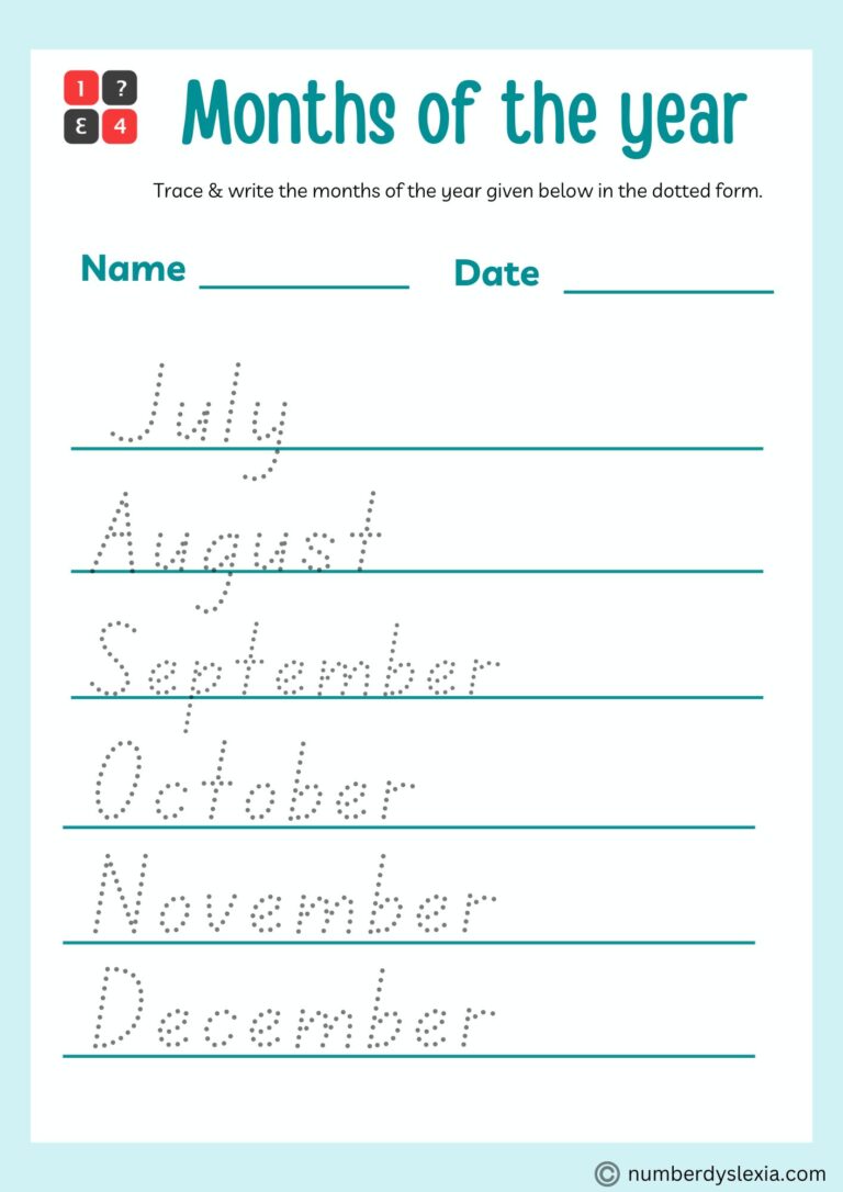 Printable Months Of The Year Worksheet [PDF Included] - Number Dyslexia