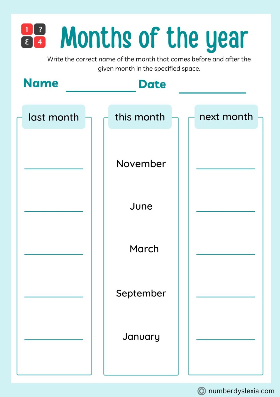 Printable Months Of The Year Worksheet [PDF Included] - Number Dyslexia