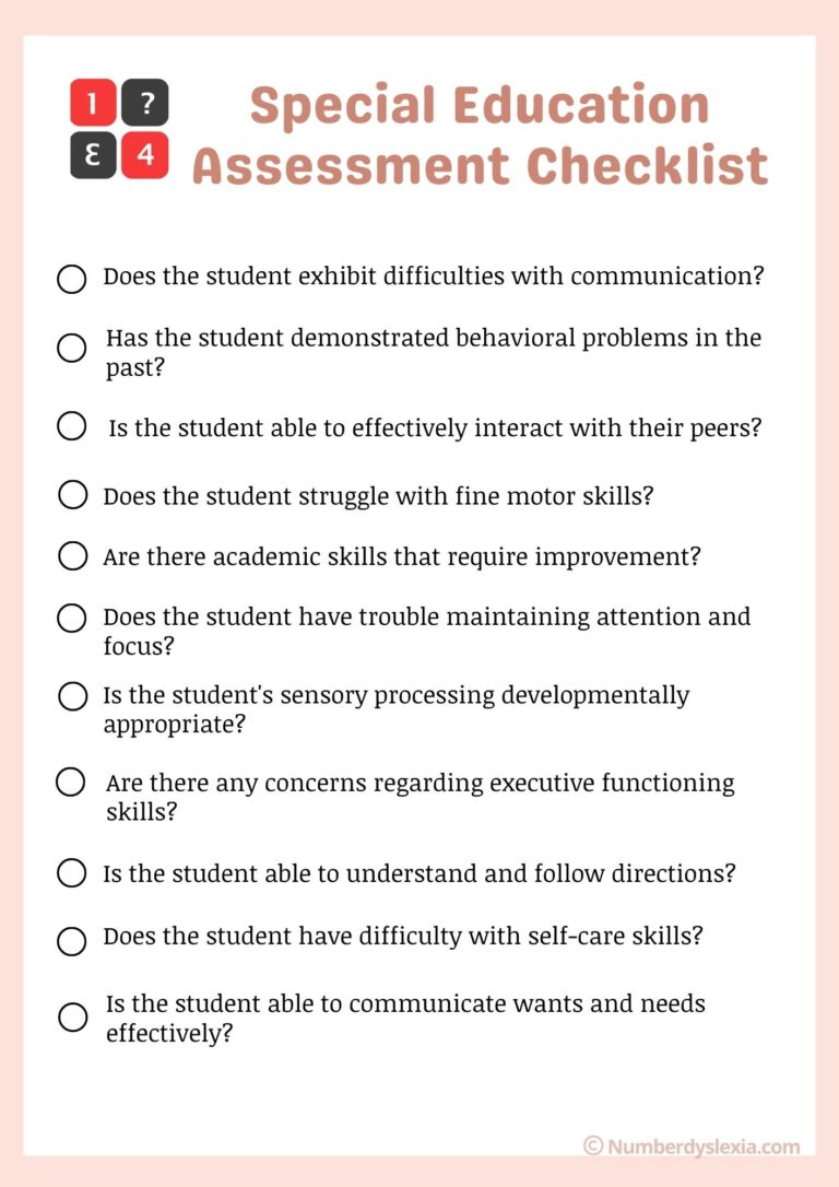 Special Education Assessment Checklist [PDF Included] - Number Dyslexia