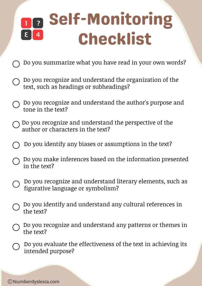 Self-Monitoring Reading Comprehension Checklist [PDF Included] - Number ...