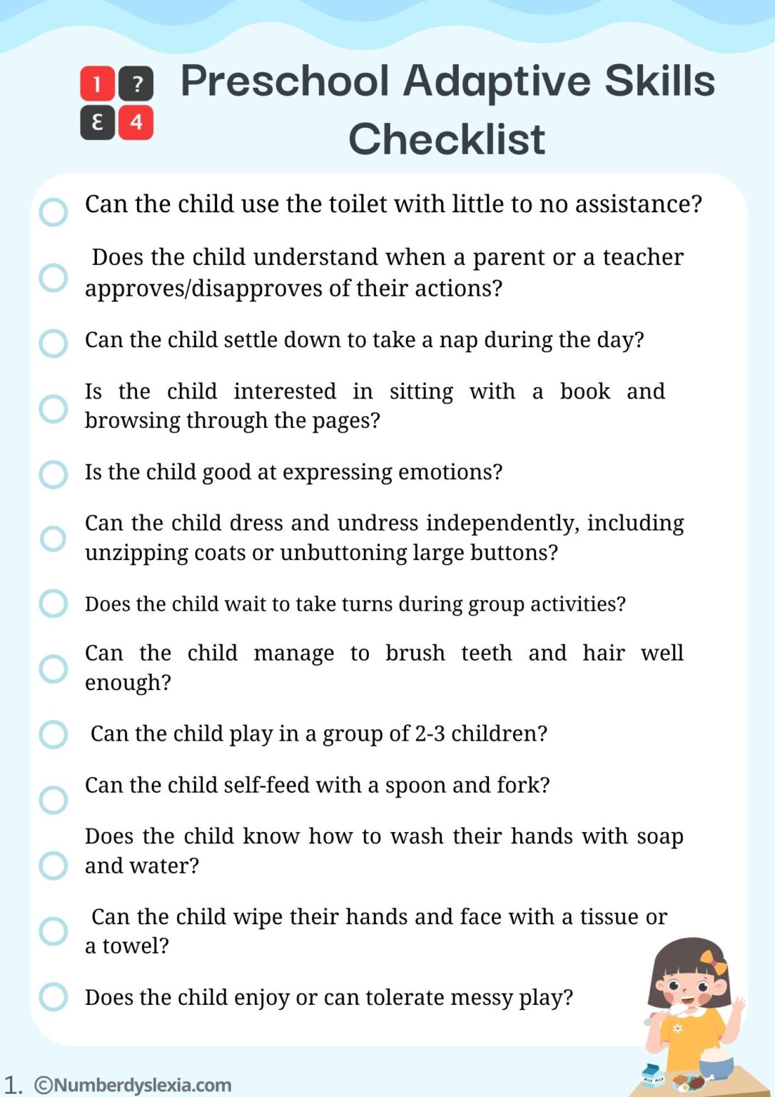 Preschool Adaptive Skills Checklist [PDF Included] - Number Dyslexia