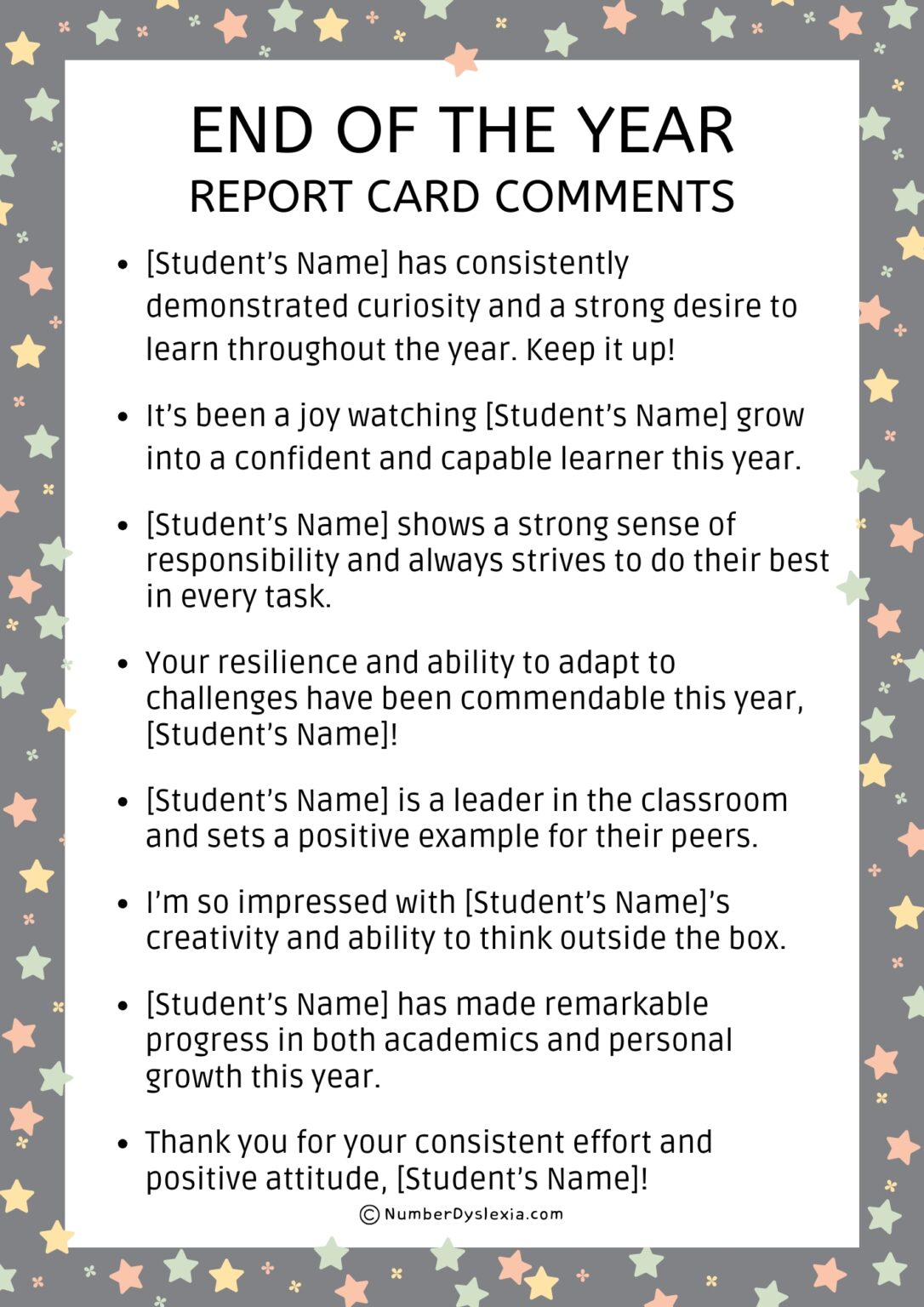 150 End Of The Year Report Card Comments Examples [PDF Included ...