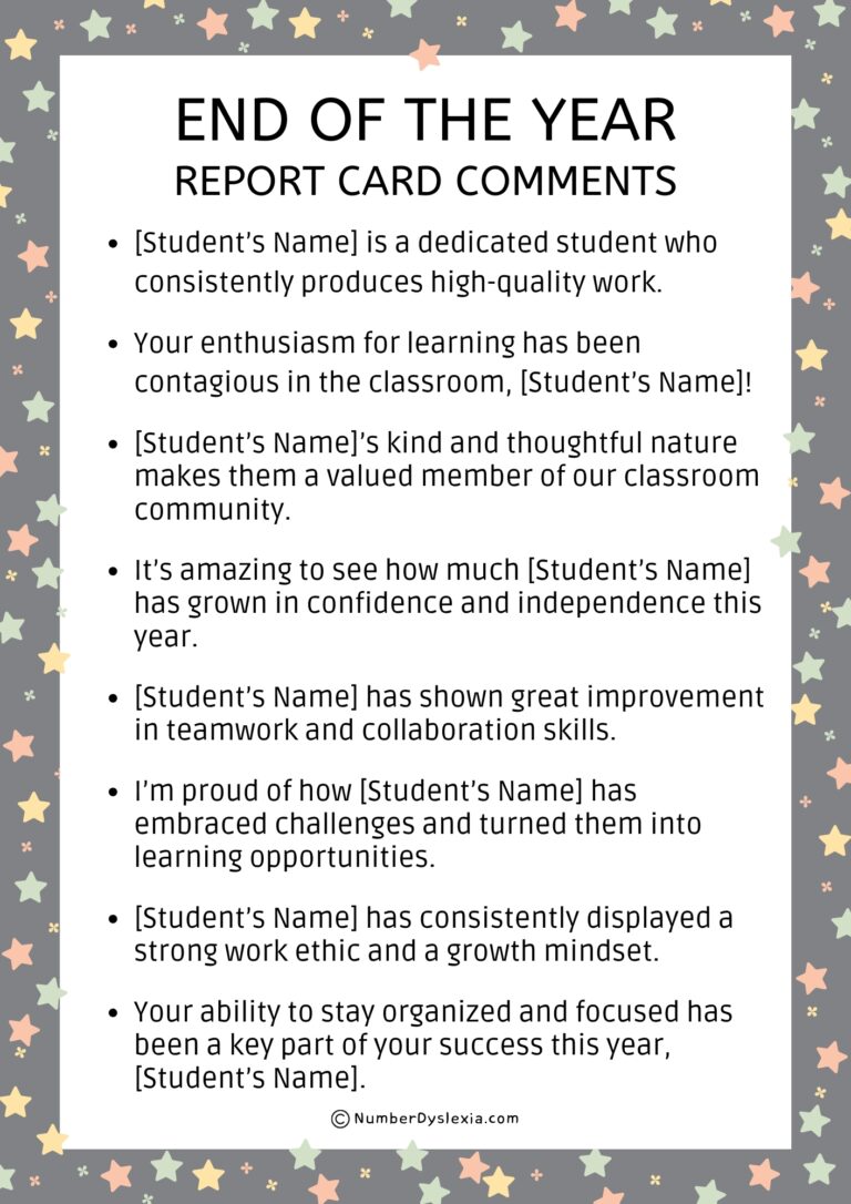 150 End Of The Year Report Card Comments Examples [PDF Included ...