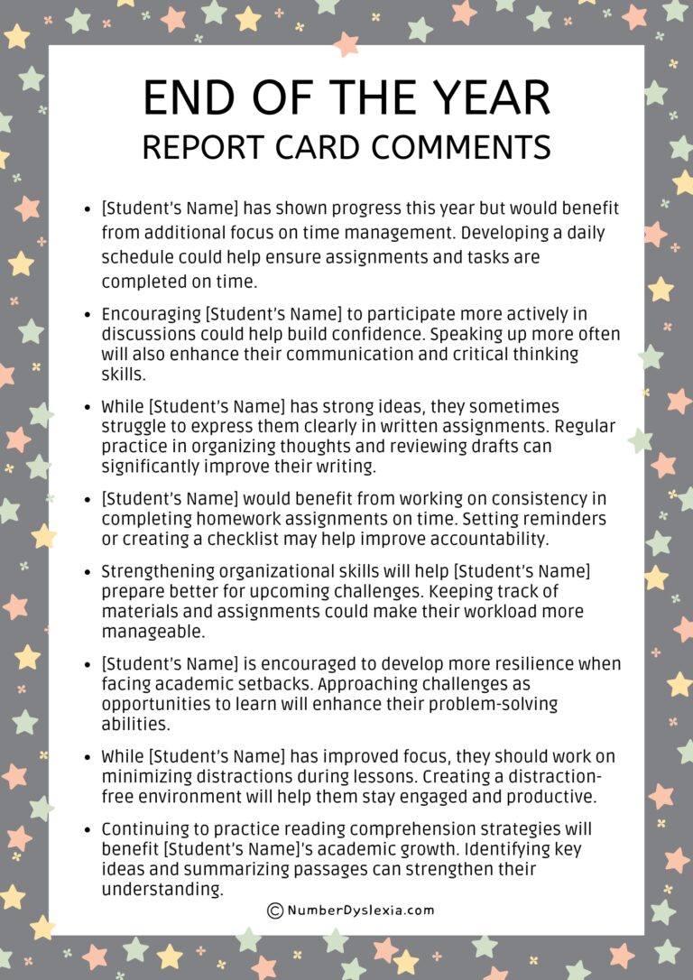 150 End Of The Year Report Card Comments Examples [PDF Included ...