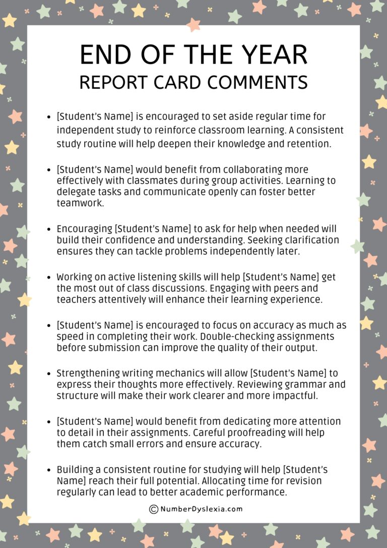 150 End Of The Year Report Card Comments Examples [PDF Included ...