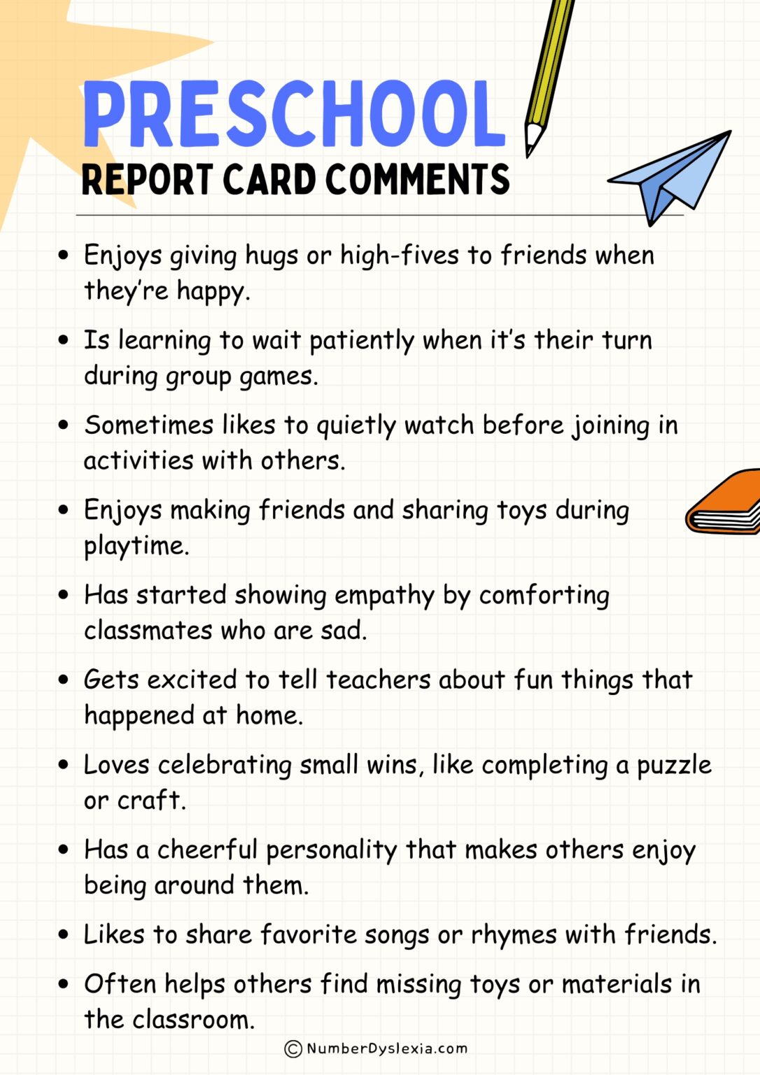150 Quick Report Card Comments For Preschool [PDF Included] - Number ...