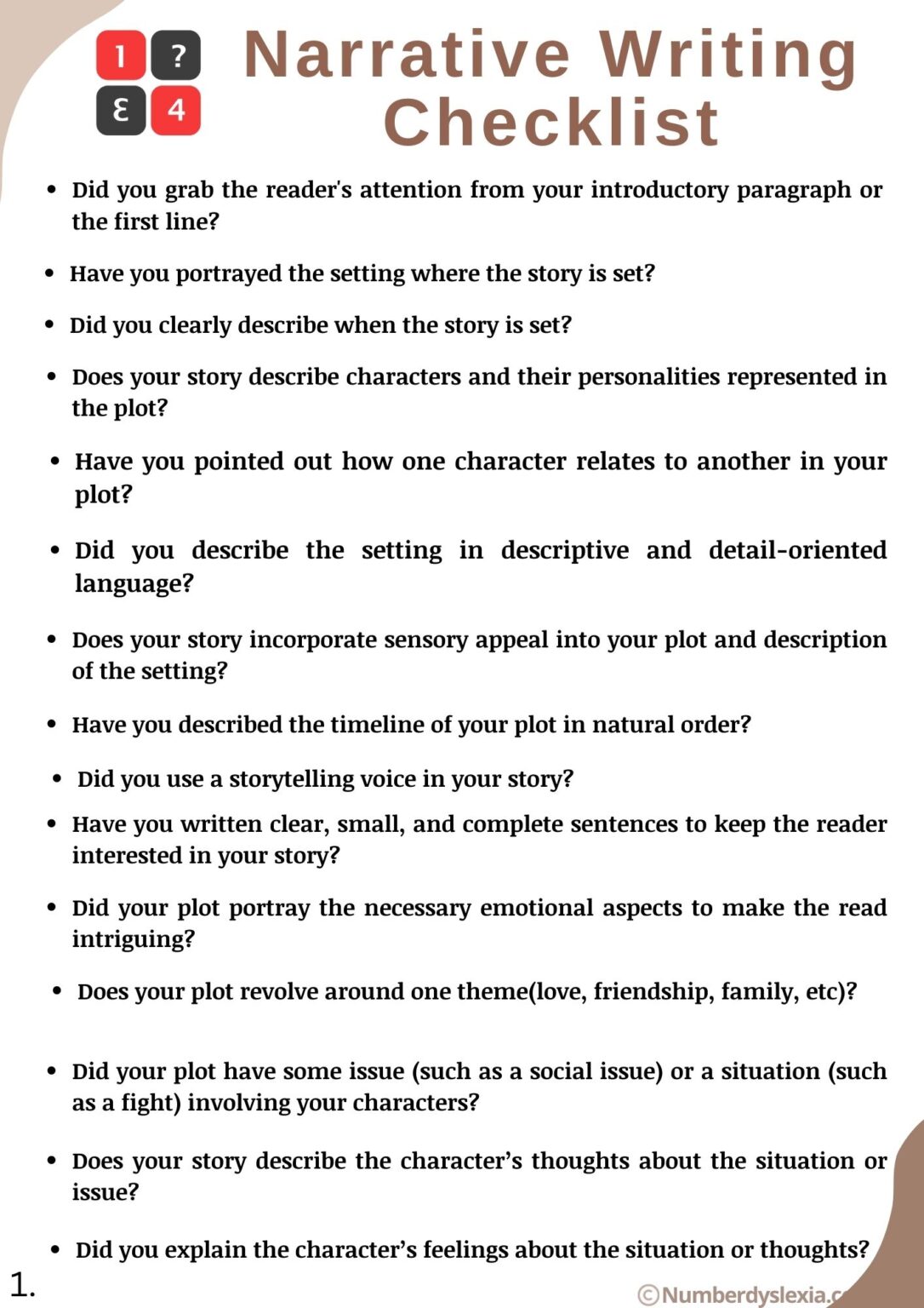 Narrative Writing Checklist [PDF Included] - Number Dyslexia