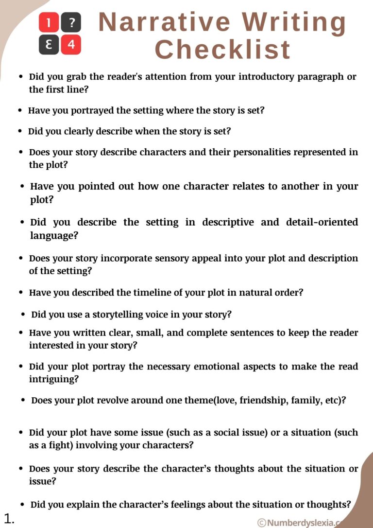 Narrative Writing Checklist [PDF Included] - Number Dyslexia
