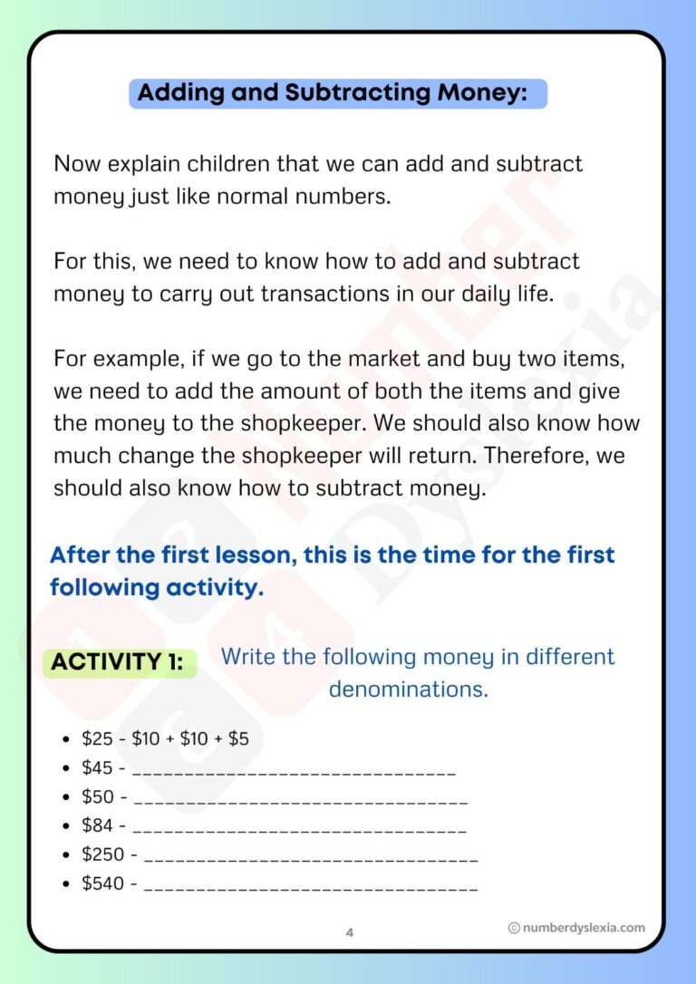 Printable Counting Money Lesson Plan [PDF Included] - Number Dyslexia
