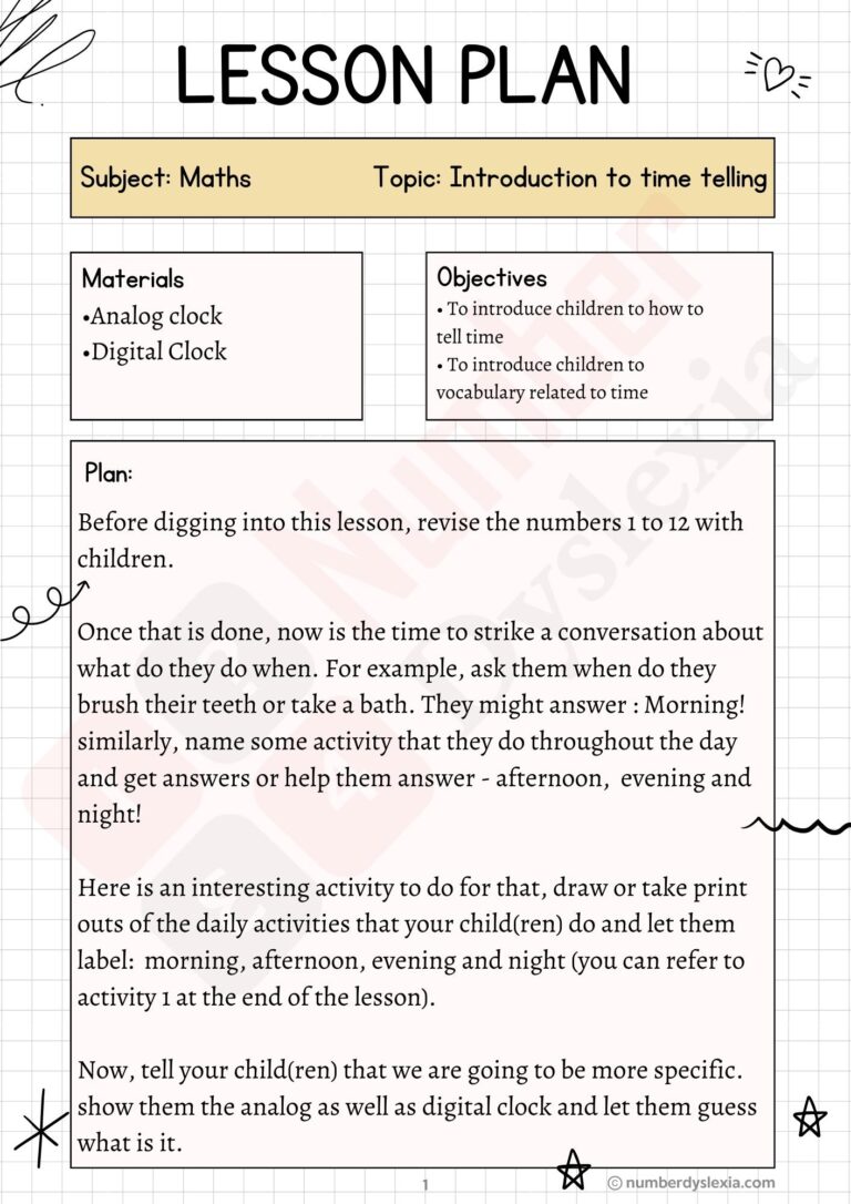 Printable Time-telling Lesson Plan [PDF Included] - Number Dyslexia