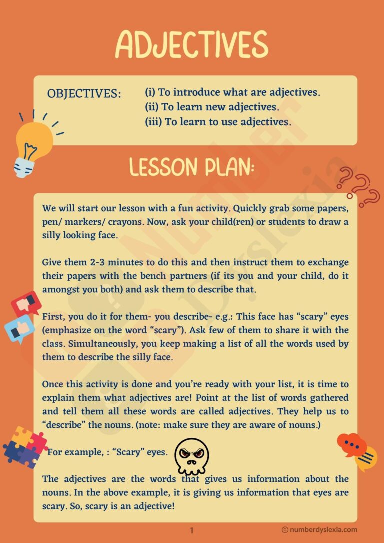 Adjective Lesson Plan [Printable PDF Included] - Number Dyslexia