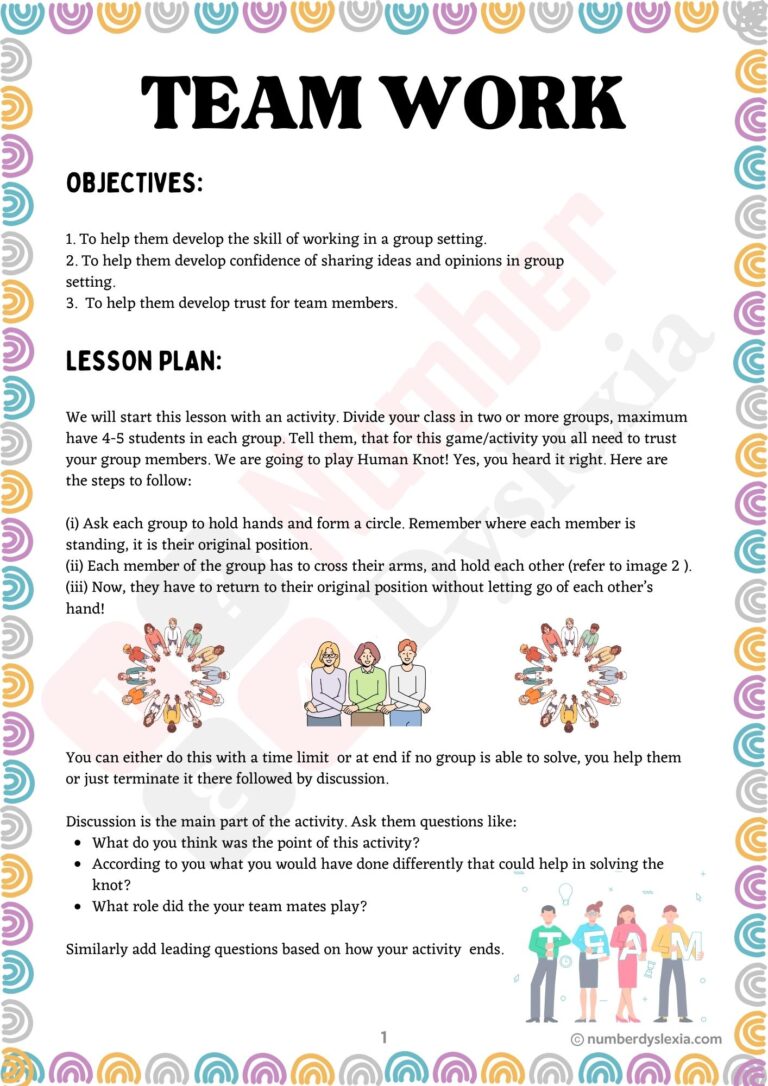 Printable Teamwork Lesson Plan PDF Included Number Dyslexia Printable Teamwork Lesson Plan PDF Included Number Dyslexia