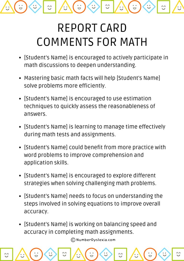 120 Report Card Comments For Maths [PDF Included] - Number Dyslexia