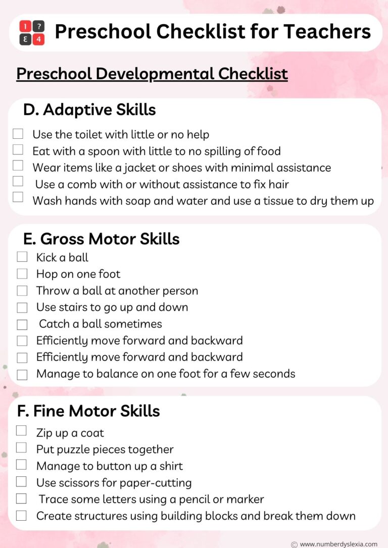 Preschool Checklist For Teachers [PDF Included] - Number Dyslexia