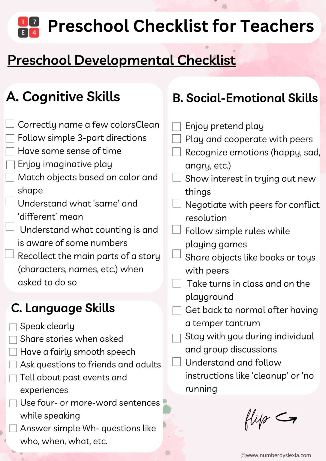 Preschool Checklist For Teachers [PDF Included] - Number Dyslexia