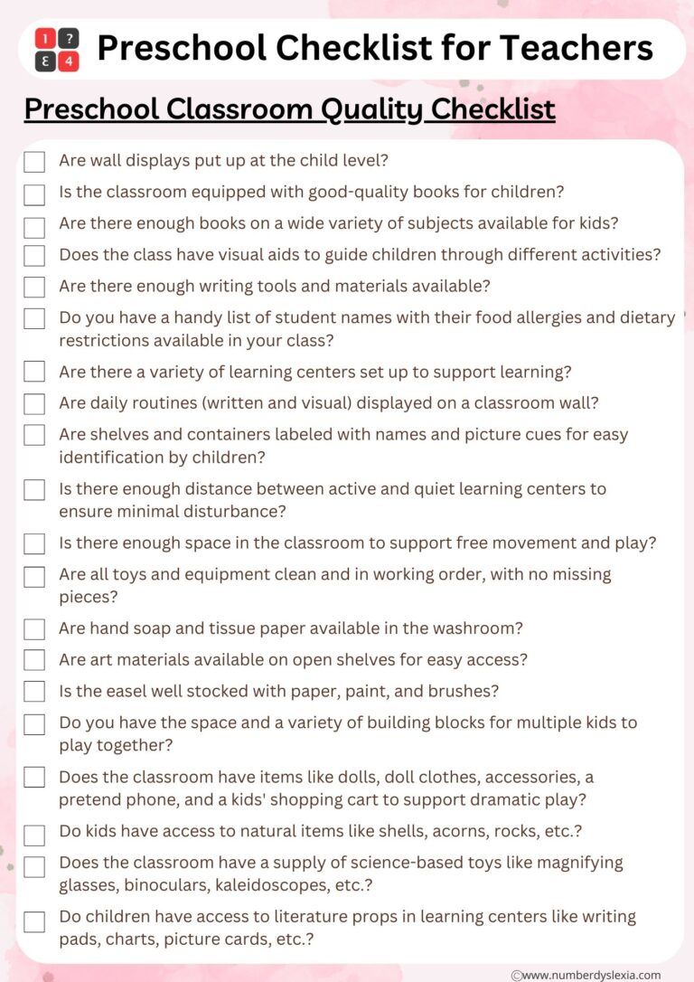 Preschool Checklist For Teachers [PDF Included] - Number Dyslexia