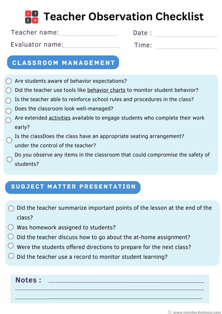 Printable Teacher Observation Checklist For Administrators [PDF ...