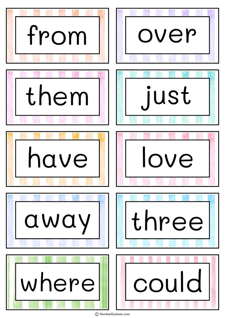Printable Sight Words List & Flashcards for Kindergarten - Number Dyslexia