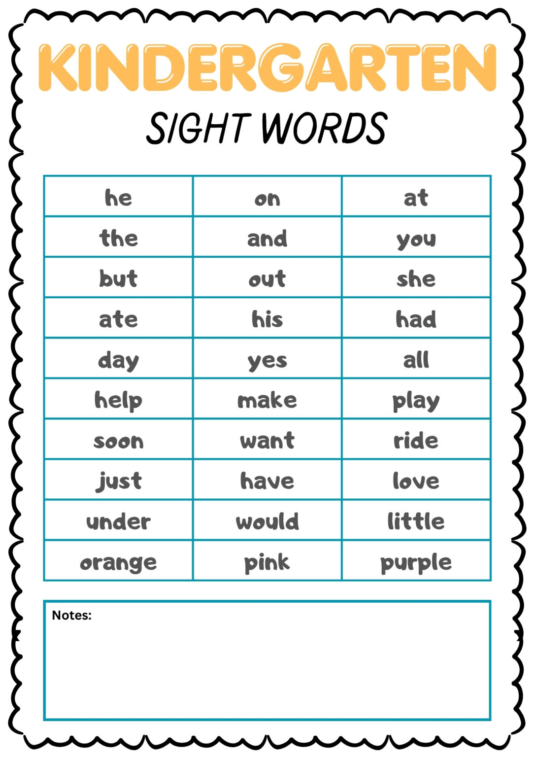 Printable Sight Words List & Flashcards for Kindergarten - Number Dyslexia