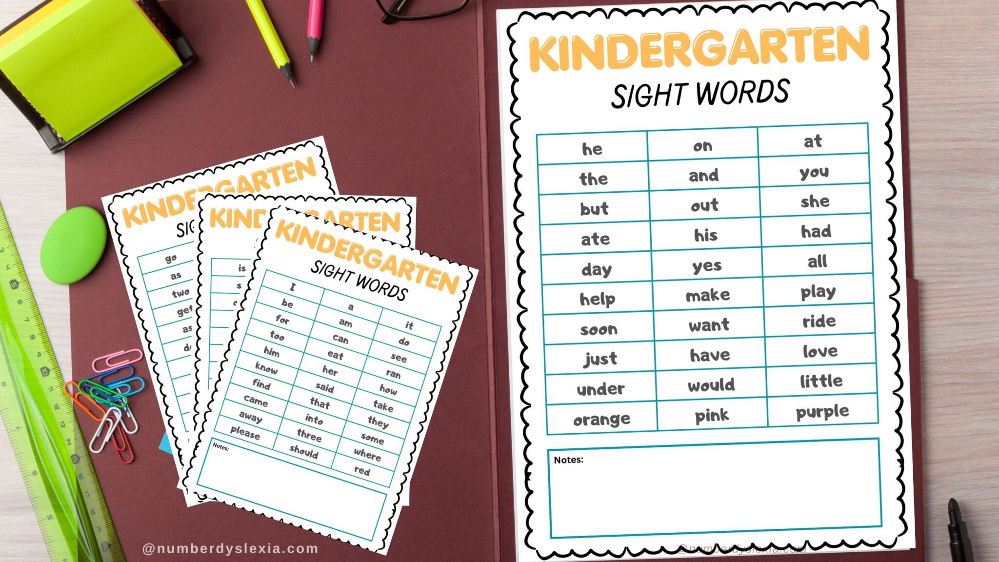 Printable Sight Words List & Flashcards for Kindergarten - Number Dyslexia