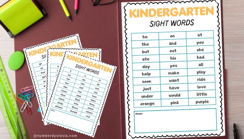 Printable Sight Words List & Flashcards for Kindergarten - Number Dyslexia