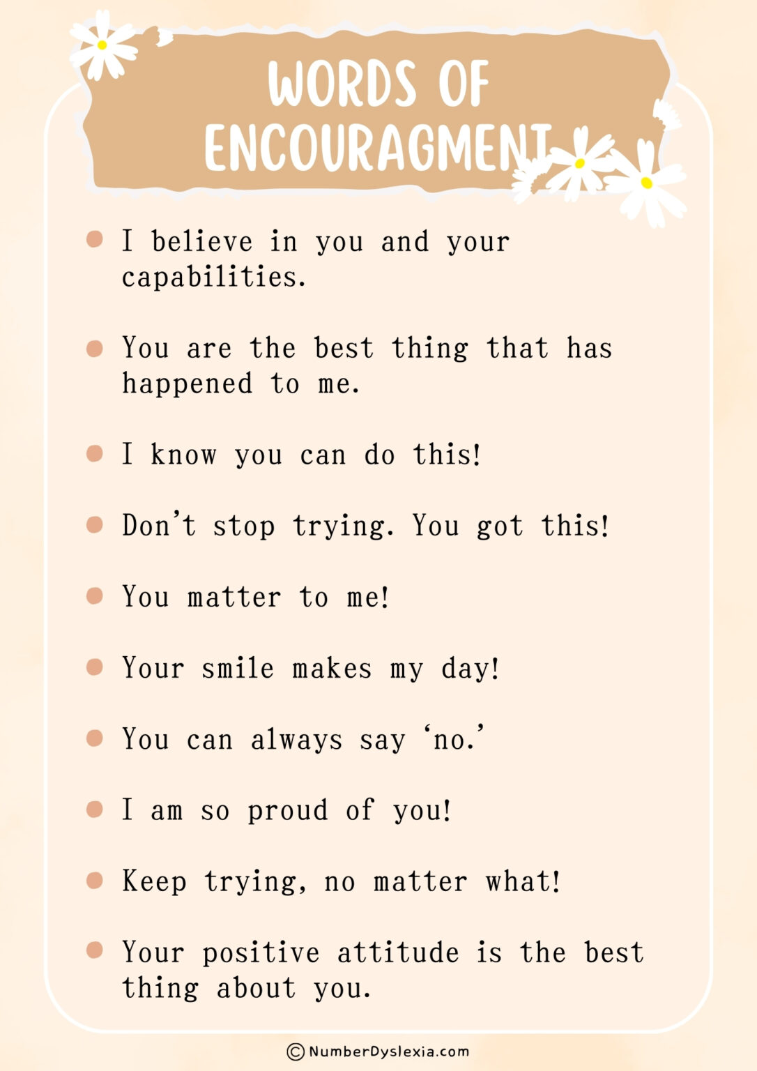List Of Words of Encouragement [Printables Included] - Number Dyslexia