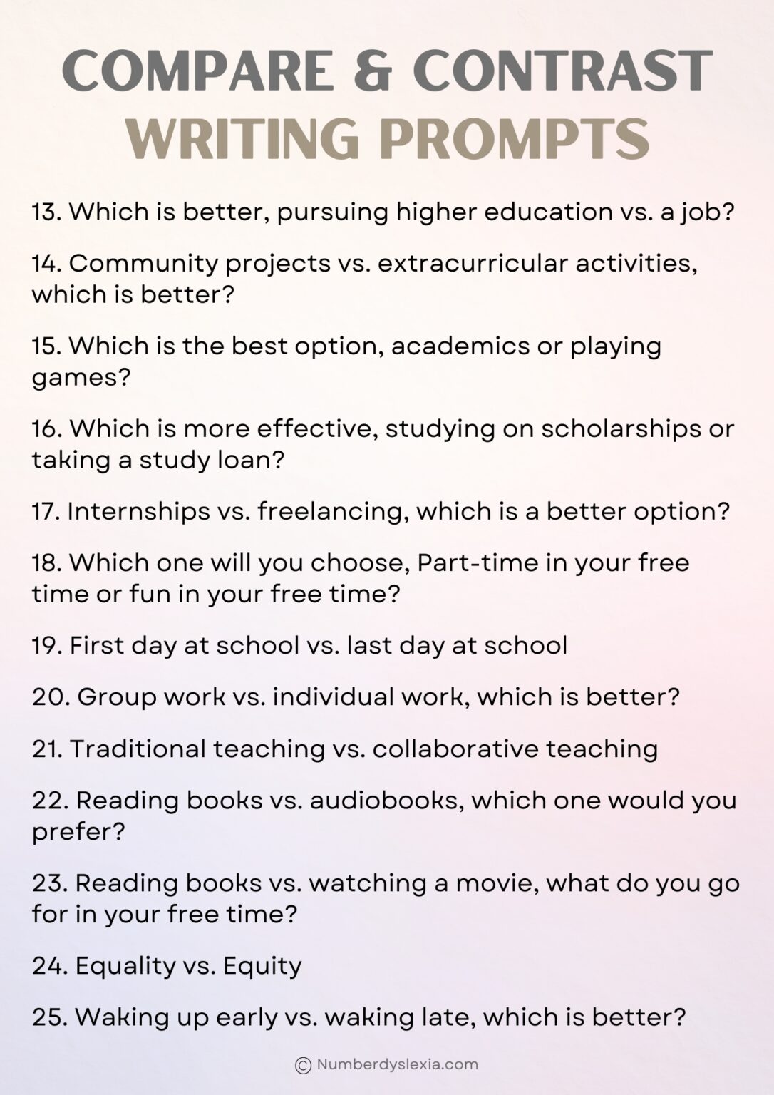 50 Compare and Contrast Writing Prompts [PDF Included] - Number Dyslexia