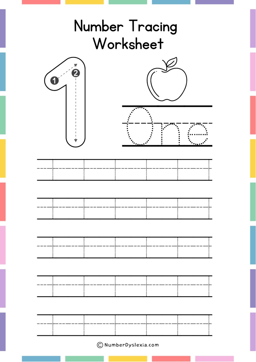 Printable tracing sheets for Preschoolers - Number Dyslexia