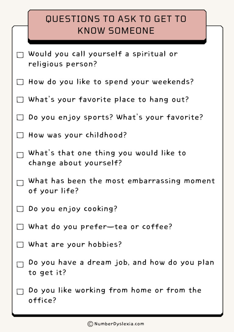 Printable List Of Questions to Ask to Get to Know Someone - Number Dyslexia