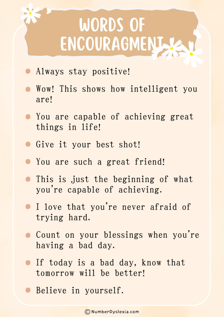 List Of Words of Encouragement [Printables Included] - Number Dyslexia