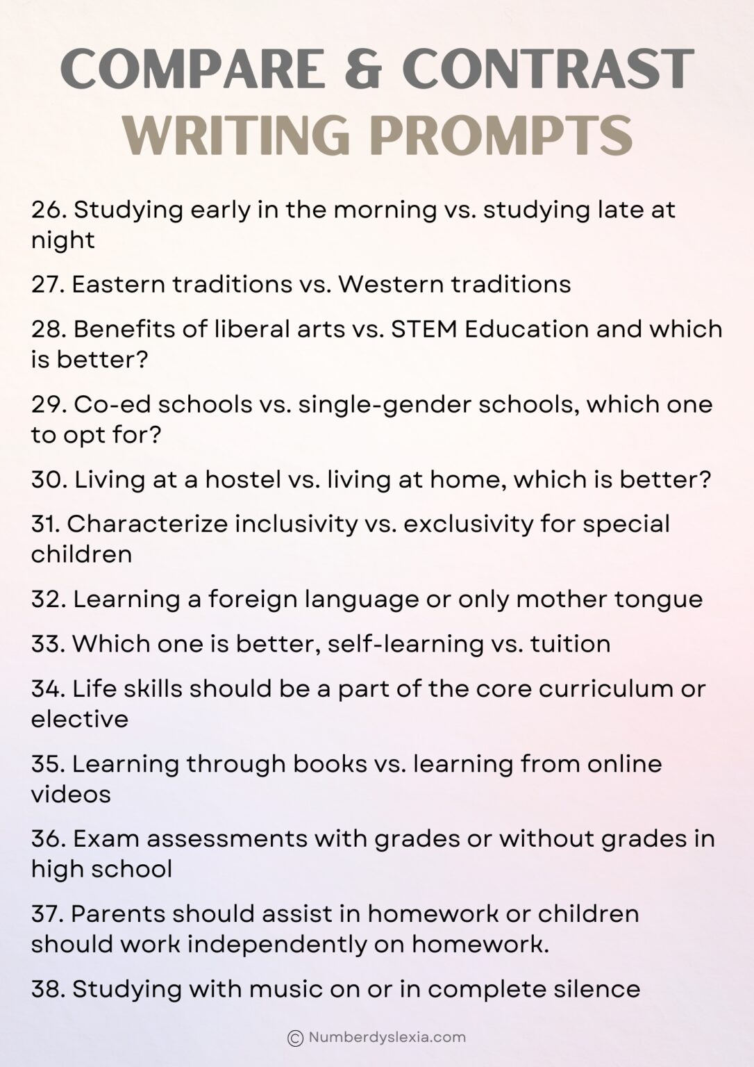 50 Compare and Contrast Writing Prompts [PDF Included] - Number Dyslexia