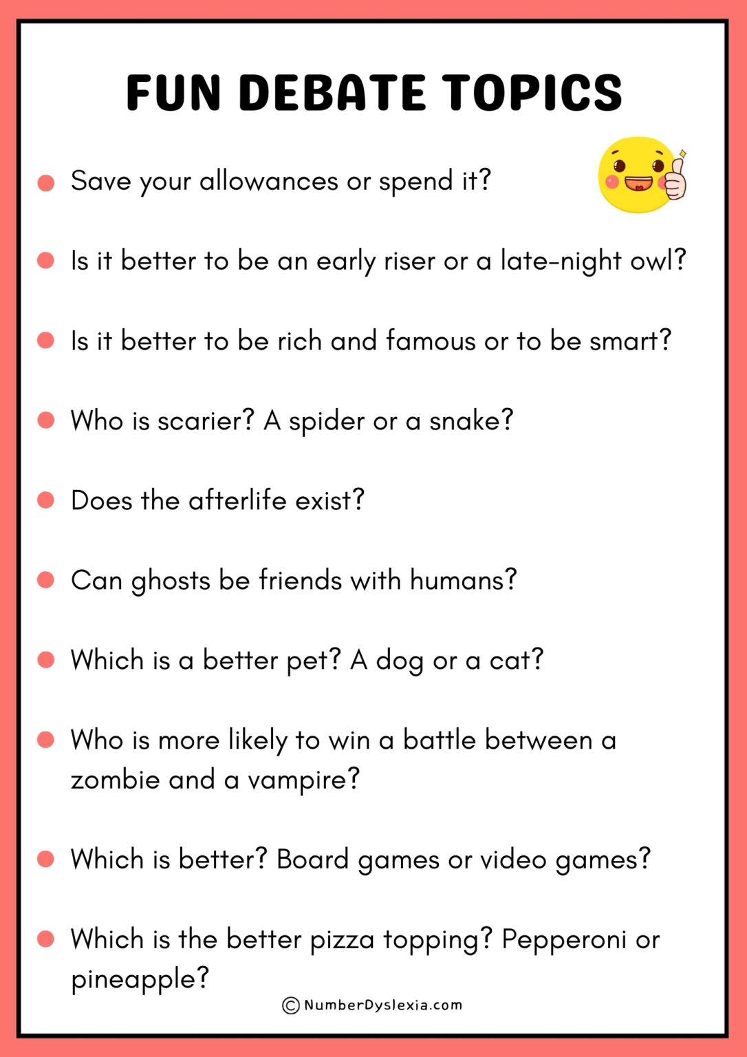 100 Fun Debate Topics For Students Number Dyslexia 100 Fun Debate Topics For Students Number Dyslexia