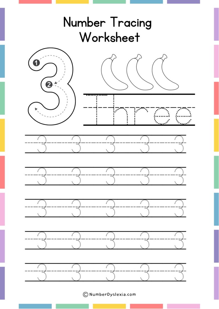 Printable tracing sheets for Preschoolers - Number Dyslexia