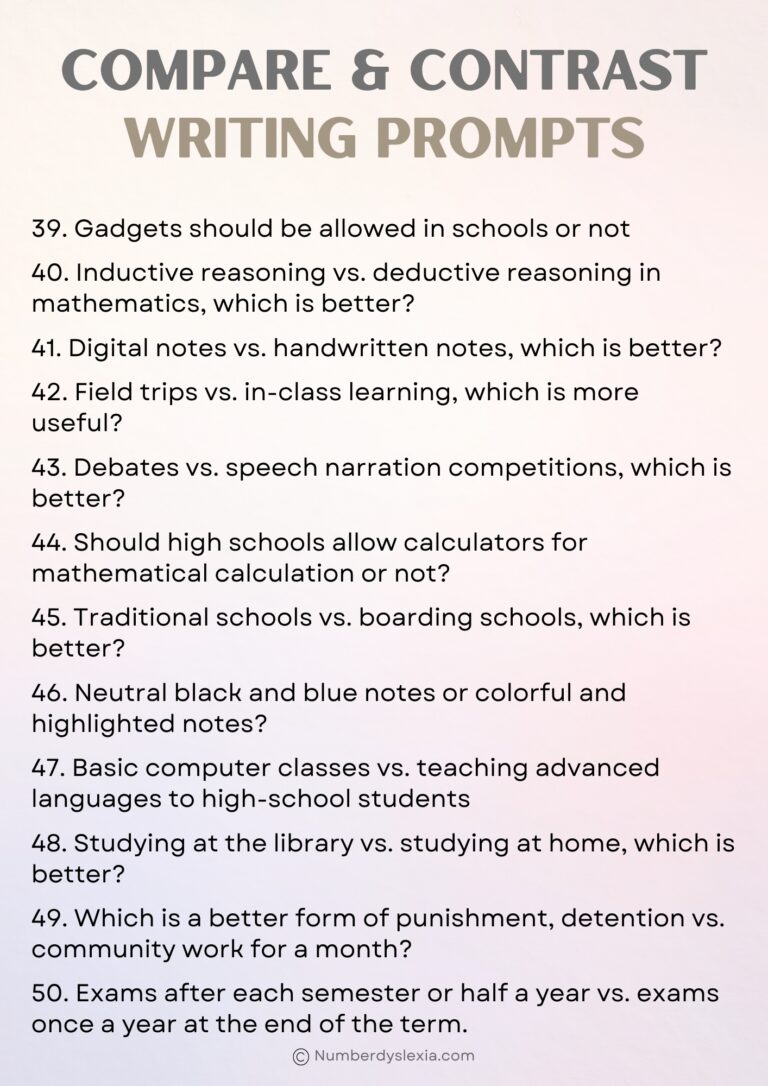 50 Compare and Contrast Writing Prompts [PDF Included] - Number Dyslexia
