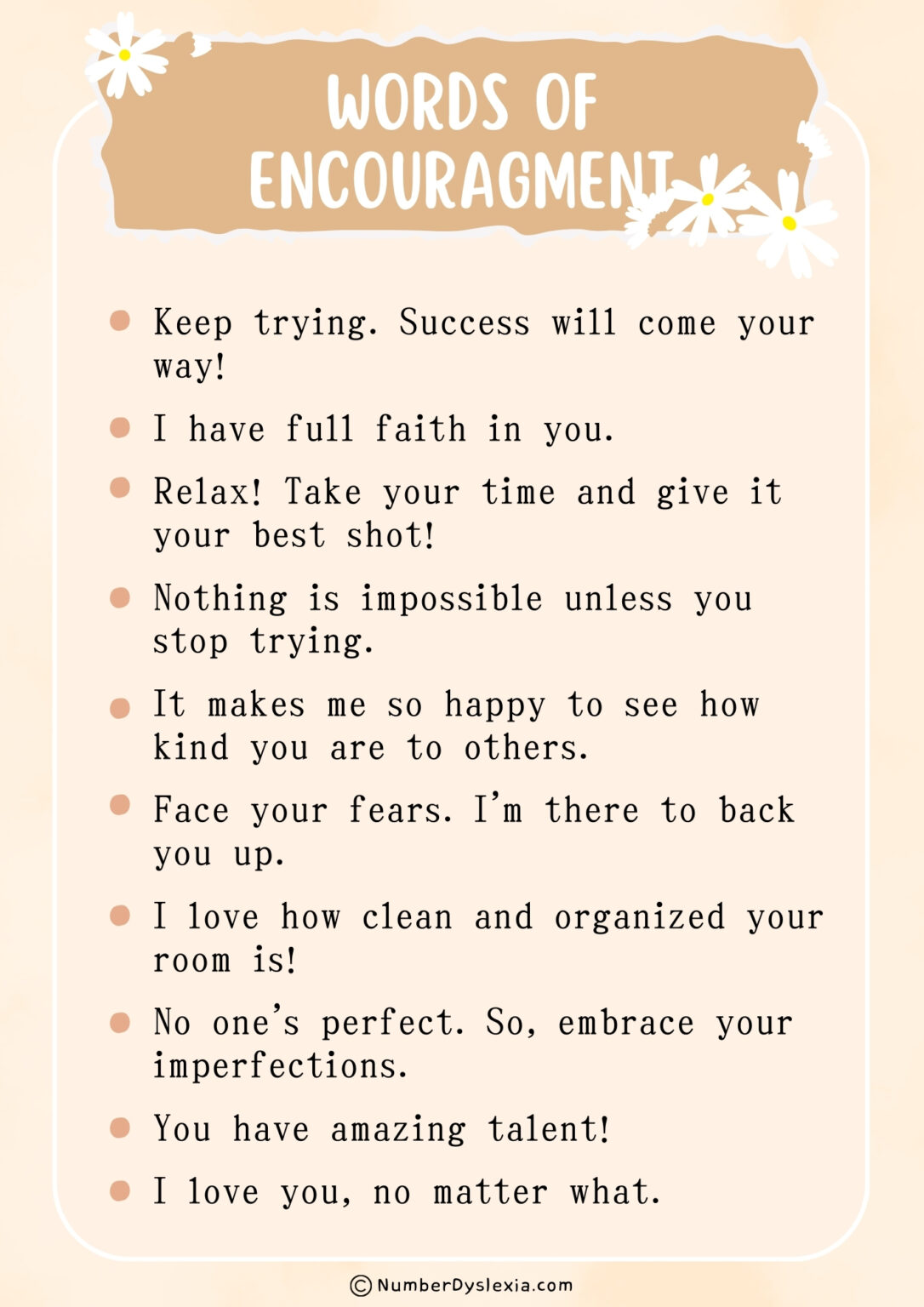 List Of Words of Encouragement [Printables Included] - Number Dyslexia