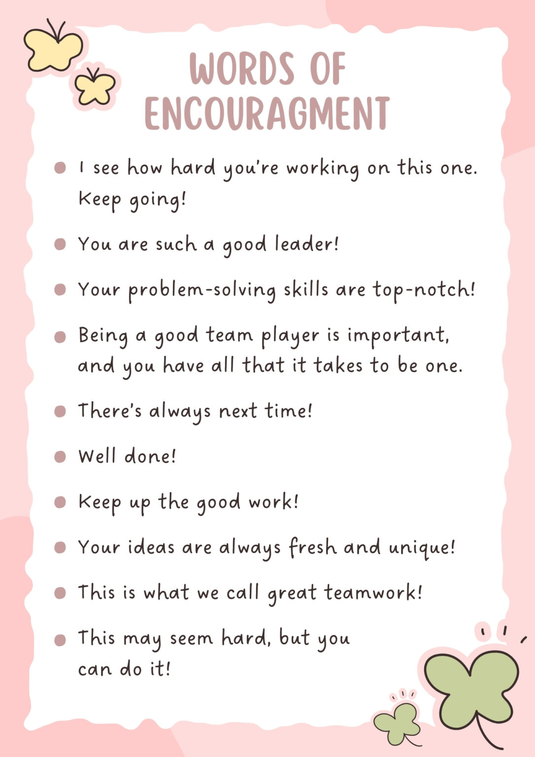 List Of Words of Encouragement [Printables Included] - Number Dyslexia