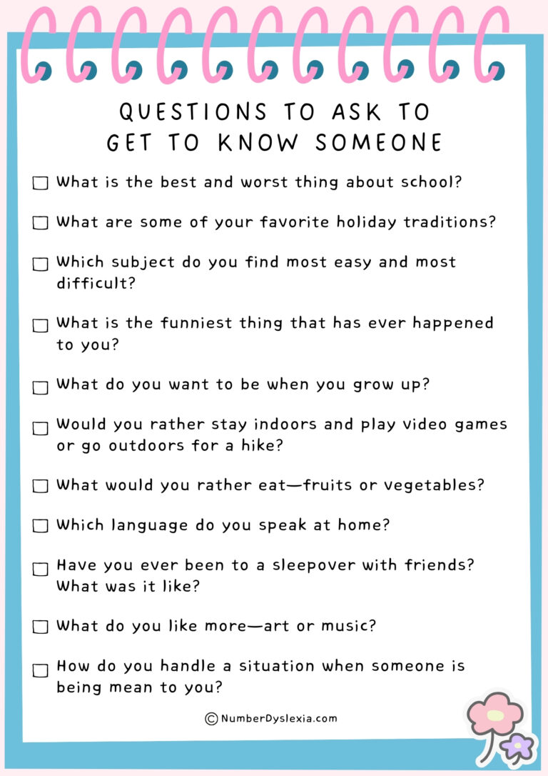 Printable List Of Questions to Ask to Get to Know Someone - Number Dyslexia