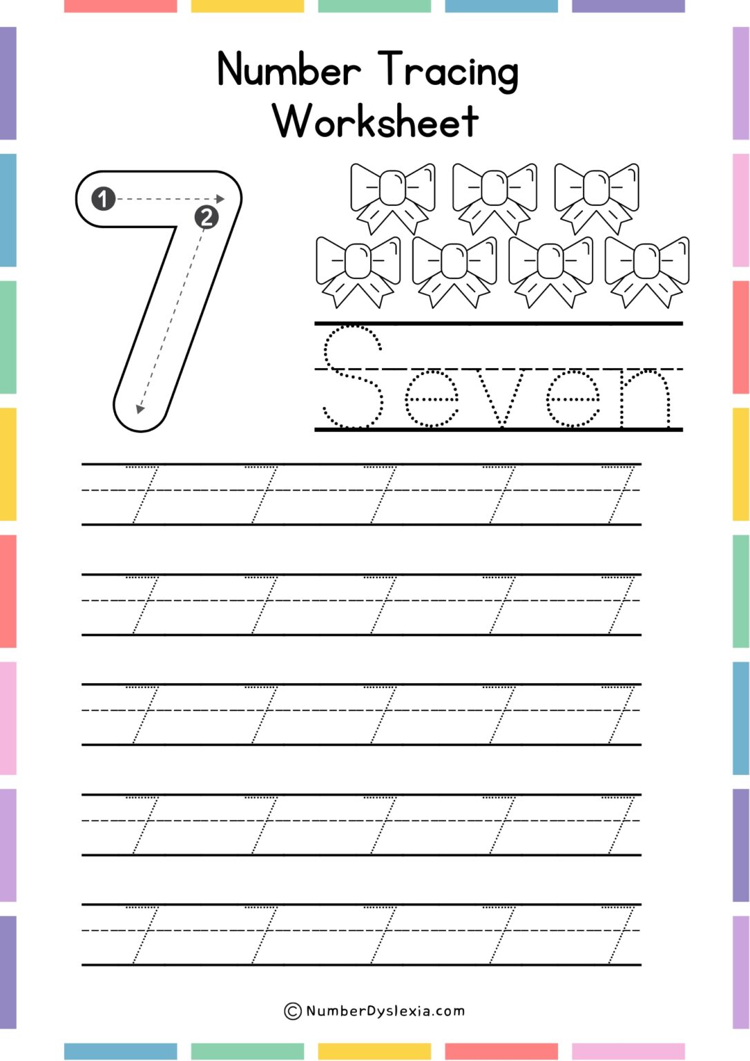 Printable tracing sheets for Preschoolers - Number Dyslexia